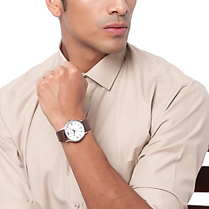 Emporio Armani Men's Three-Hand Silver and Brown Leather Band Watch (Model: AR11173)