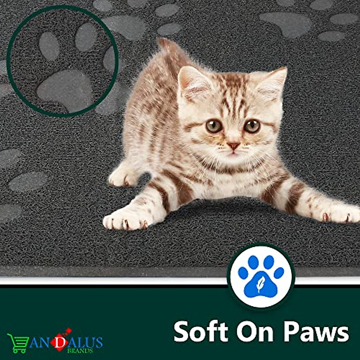 ANDALUS Cat Litter Mat - Kitty Litter Trapping Mat for Litter Boxes - Kitty Litter Mat to Trap Mess, Scatter Control - Washable Indoor Pet Rug and Carpet - Grey, Small (15.75" x 11.75")