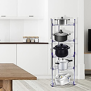 5 Tiers Pot Shelf, 101.5 x 35cm Silver Carbon Steel Home Kitchen Metal Wire Shelving Organizer Storage Rack Cookware Holder