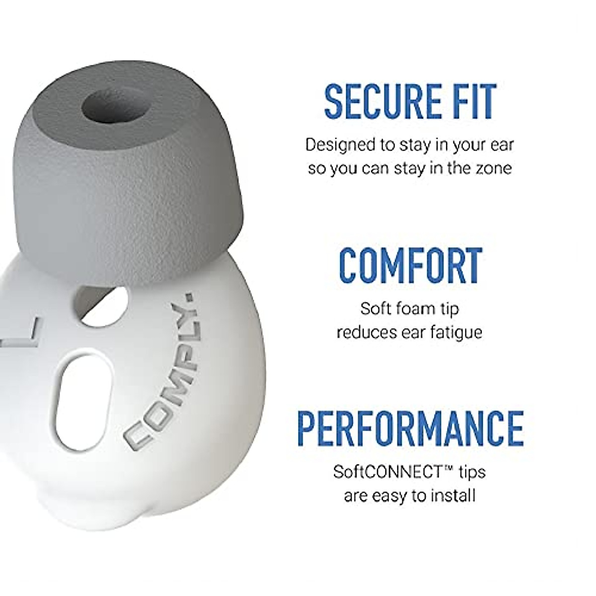 Comply SoftCONNECT Soft Foam Replacement Earphone Tips for Apple AirPods (Gen. 1 & 2), Apple Earpods, and Comparable Headphones (Large, 2 Pairs)