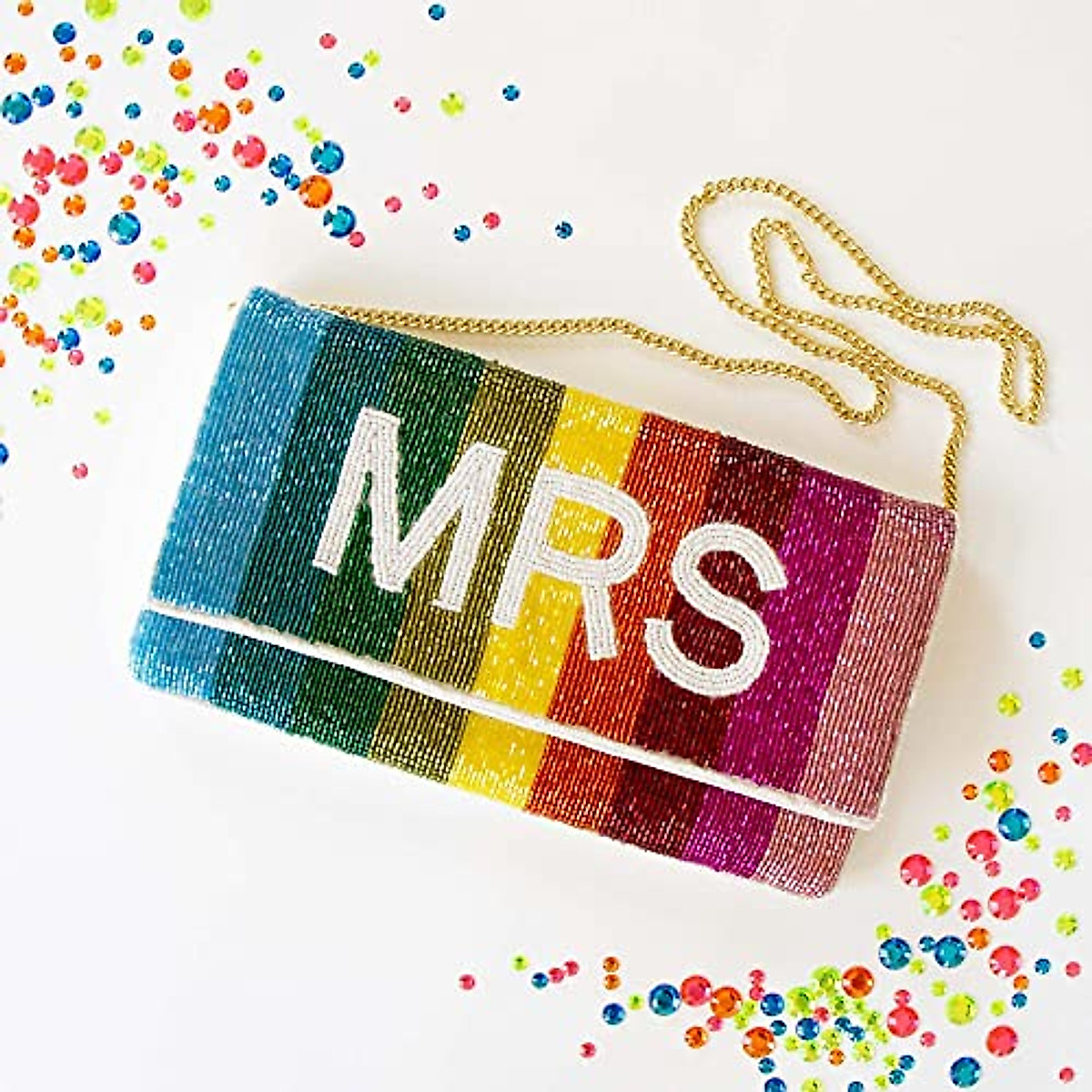 MRS Clutch for Wedding, Mrs Bride Clutch, Beaded Mrs Purse for Bachelorette, Rainbow Mrs Bag, Bridal Shower & Engagement Gifts for Future Mrs