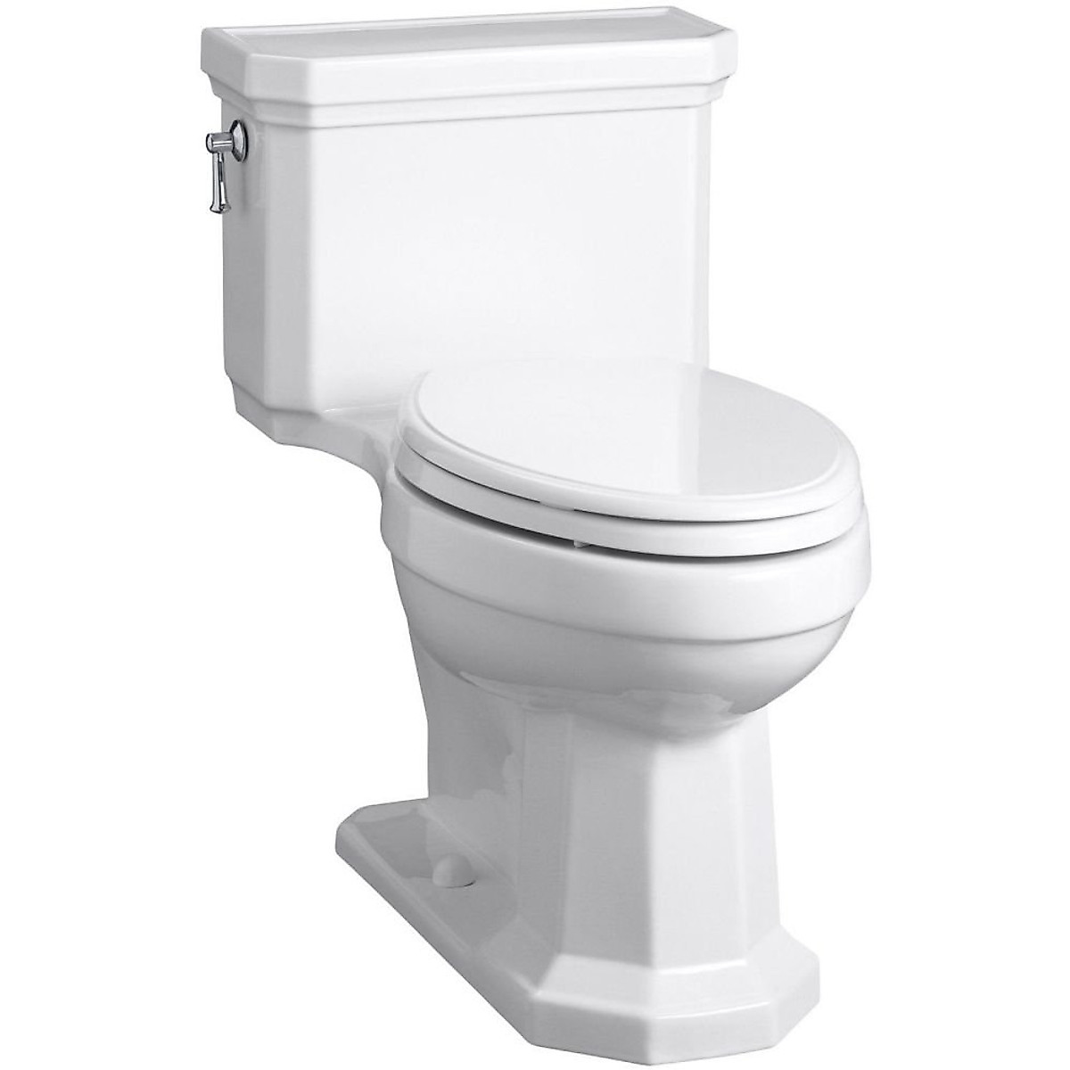 KOHLER K-3940-0 Kathryn Comfort Height Elongated One-Piece 1.28 GPF Toilet with Aqua Piston Flush Technology, Concealed Trapway and Left-Hand Trip Lever, White