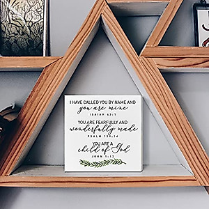 Nursery Desk Wooden Box Sign Decor, Fearfully & Wonderfully Made, Nursery Scripture Decor Newborn Baby Kid Children Room Desk Bible Verse Religious Decoration Baby Shower Christian Baptism Gifts