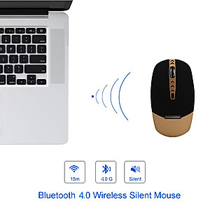 Bluetooth Wireless Mouse,Dual Mode Bluetooth 4.0 Mouse 2.4G Optical Mouse with USB Receiver,Rechargeable 4 Adjustable 1600 DPI for Small Hand,PC, Laptop, Windows, Android, OS System(Black and Gold)