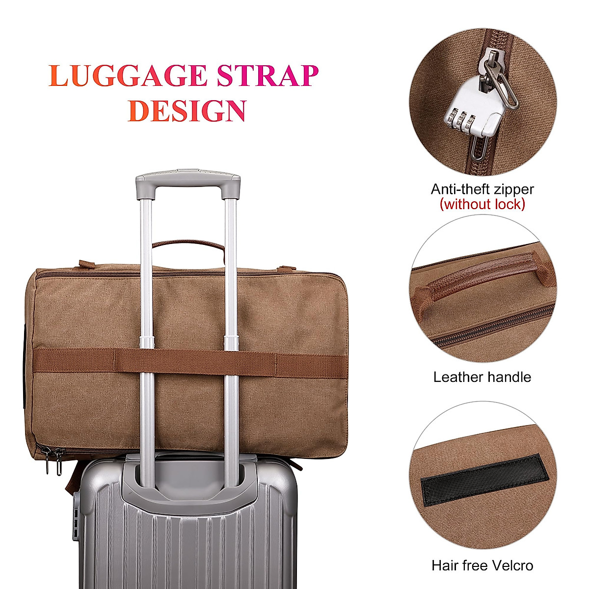 WITZMAN Canvas Backpack Vintage Travel Backpack Large Laptop Bags Convertible Shoulder Rucksack (A519-1 Brown)