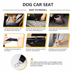 FUNNIU Dog Car Seat, Pet Car Seat for Medium/Large Dogs or Two Small Dogs, Dog Car Bed Travel Safety Fully Detachable Washable for Back Seat with Soft Cushion, Light Grey