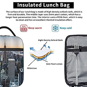 Rportable Lunch Bag For Women/Men Insulated,New York City Manhattan Cityscape Contemporary Artistic Sunset La,Insulatedreusable Lunch Box For Office Work School Picnic Beach,Leakproof Cooler Tote Bag