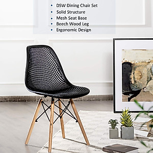 Giantex Set of 4 Modern Dining Chairs, Outdoor Indoor Shell PP Lounge Side Chairs with Mesh Design, Beech Wood Legs, Tulip Leisure Chairs, DSW Dining Chairs for Kitchen, Dining Room, Black