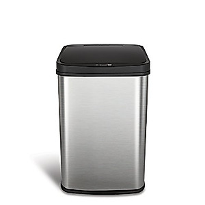NINESTARS DZT-50-28 Automatic Touchless Motion Sensor Rectangular Trash Can, 13 Gal, Black Trim