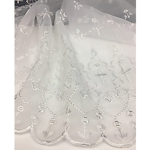Holy Chalice Cross Embroidered Organza Fabric Double Border, 52" Wide, White, Multi-Use Garment Bridal Communion Christening Baptism Cape Gowns (White, 2)