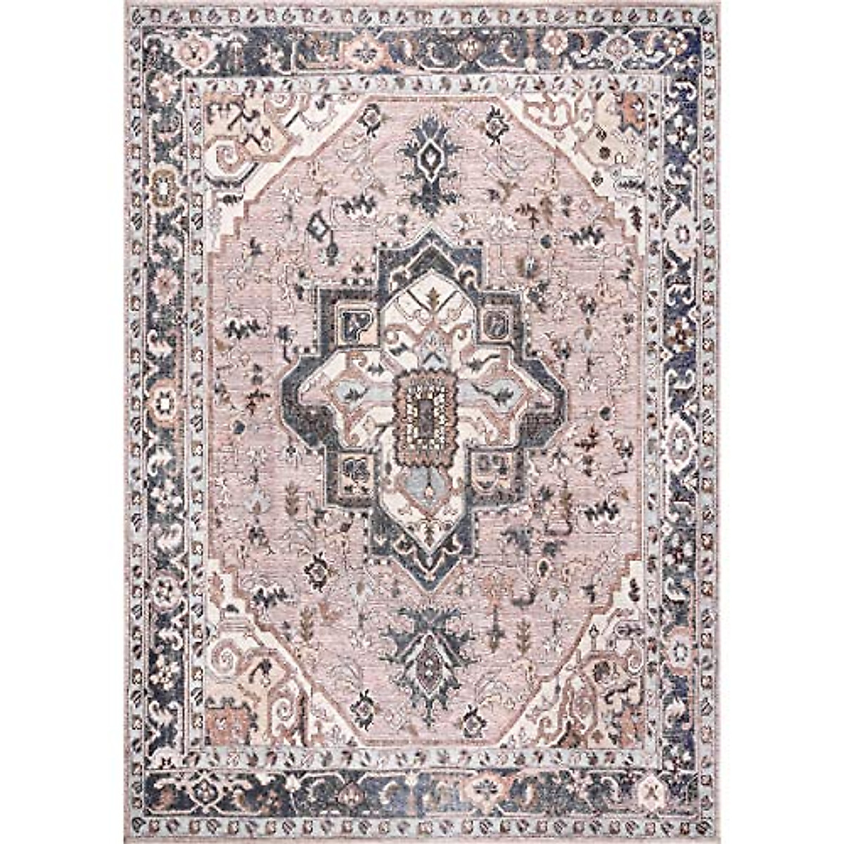 nuLOOM Sasha Machine Washable Medallion Ultra Thin Area Rug, 5x8, Pink