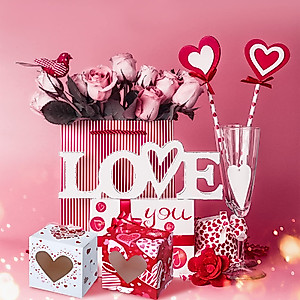 16 Pieces Valentines Day Treat Boxes with Windows Valentine's Day Strawberry Boxes Valentines Day Goodie Boxes with PVC Heart Window Pink Red Valentines Cupcake Boxes 6 x 6 x 4 Inch for Valentines