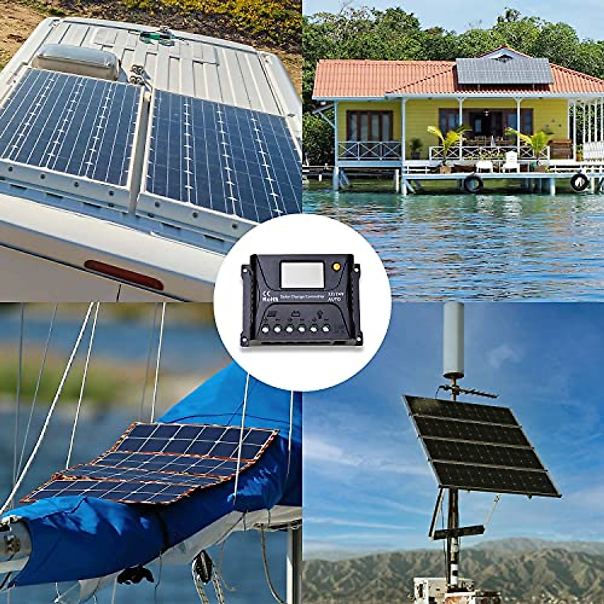 Solar4America 10A 20A 30A PWM Solar Charge Controller 12V/24V Automatic, with LCD Display, for Solar Wind Power Generator System (10A)