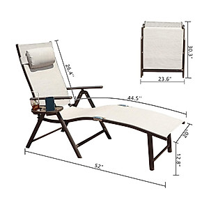 GOLDSUN Aluminum Outdoor Folding Reclining Adjustable Patio Chaise Lounge Chair with Pillow for Poolside Backyard and Beach Set of 2, Set of Two, Beige