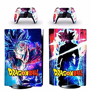 PS5 Skin Sticker for Console and 2 Controllers Full Wrap Vinyl Decal Protective Cover Faceplate for Dragon Ball Son Goku Soku Compatible with PS5 Disk Edition, Blue