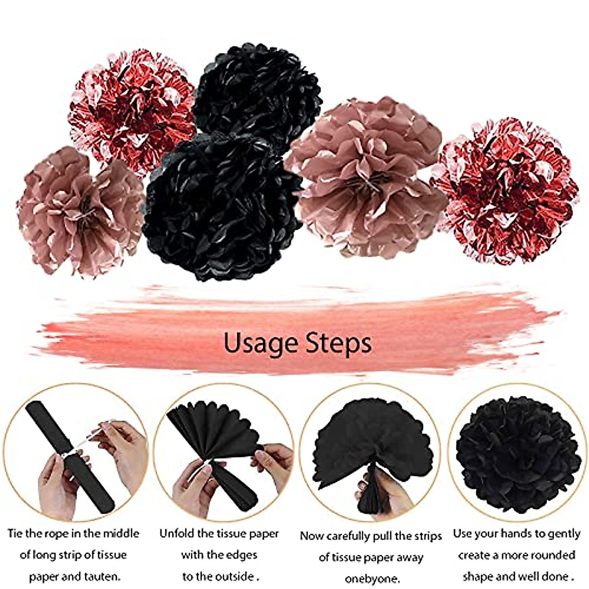 78 Pack Black Rose Gold Birthday Party Decoration Kit, Black Rose Gold Confetti Balloons, Curtains, Paper Flowers, Hanging Swirl and Circle Dot Garland for Girl Women Birthday Party Supplies