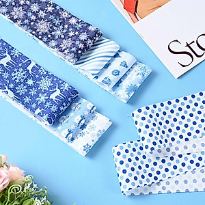 40 Pcs Winter Christmas Snowflakes Cotton Jelly Roll Blue and White Snowflake Reindeer Fabric Strips for Quilting Crafting Snowman Precut Patchwork for Sewing DIY Crafts Cotton Fabric Bundles Strips