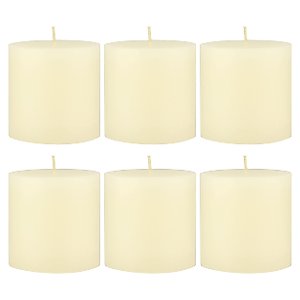 Stonebriar Tall 3 x 3 Inch 40 Hour Long Burning Unscented Wax Flat Top Pillar Candles, Ivory, 6 Pack