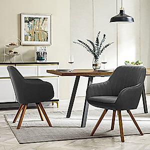 KithKasa Mid Century Modern Desk Chair No Wheels Swivel Accent Home Office Chair with Walnut Color Wood Legs for Living Room, Grey