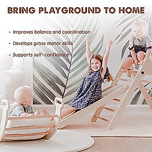 Tiny Land 5 in 1 Pikler Triangle Set, Baby Climbing Toys Indoor Playground, Foldable Toddler Climbing Toys, Wooden Montessori Climbing Set for 2-6 Years, Jungle Gym for Kids