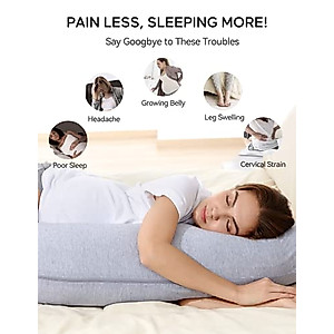 Momcozy Pregnancy Pillows for Side Sleeping, J Shaped Maternity Body Pillow for Pregnancy, Soft Pregnancy Pillow with Jersey Cover for Head Neck Belly Support, Grey
