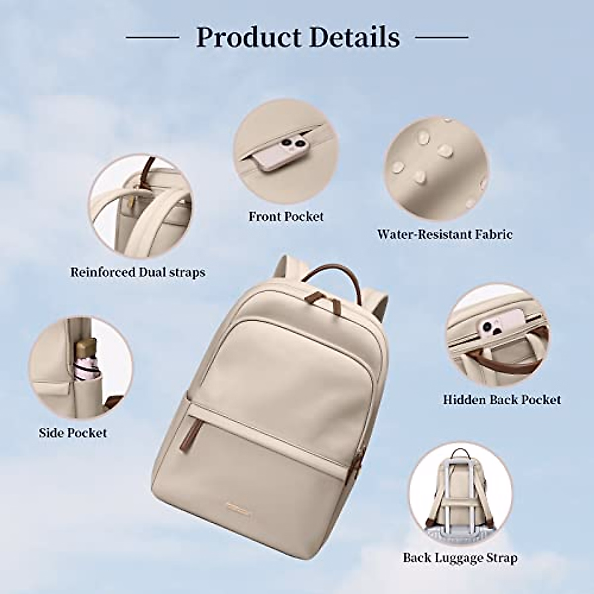 GOLF SUPAGS Laptop Backpack for Women Slim Computer Bag Work Travel College Backpack Purse Fits 14 Inch Notebook (Apricot)