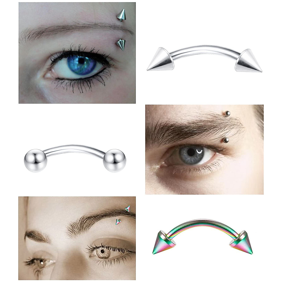 FIBO STEEL 16G 20Pcs Eyebrow Rings Lip Ring Barbell Curved Ring Tragus Daith Rook Earring Acrylic Piercing Jewelry for Women Men Classic