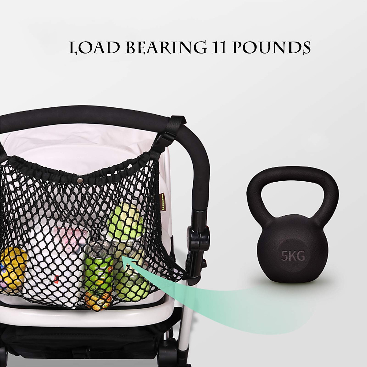 Universal Baby Stroller Organizer Polyester Net Mesh Storage Bag with Extra Large Storage Space, Non-Slip and Adjustable Stroller Accessories for Carrying Diaper Toys and Snacks (Black)