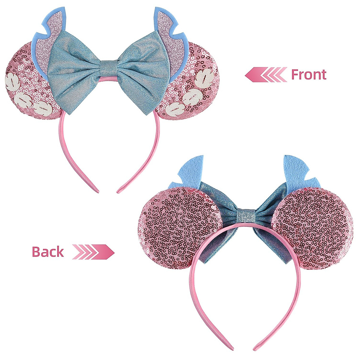 Seamoy Pink Stitch Headband, Minnie Ears, for Women Girls, One Size, Plastic, Nylon, Hairband, Unisex, 1 Count