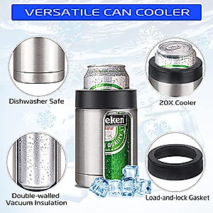 Stepstall Beer Bottle and Can Cooler with Beer Opener, 12 oz. Slim Can Beer Bottle Insulators Holder, Vacuum Insulated Double Walled Stainless Steel, Silver