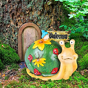 Garden Statue Snail Figurine Solar Powered LED Lights Resin Animal Sculpture for Home Cafe Restaurant Office Indoor Outdoor Decorations Patio Lawn Yard Art Ornaments 10 x 8.5 Inch