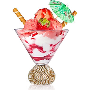 Youeon 11 Oz Stemless Martini Glasses Set of 2, Crystal Cocktail Glasses with Rhinestone Ball Base, Gold Wine Glasses for Bar, Martini, Margarita, Manhattan, Mixed Drinks, Desserts