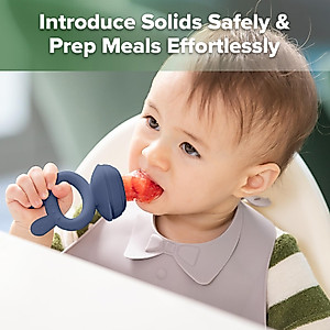 Haakaa Baby Fruit Food Feeder & Mini Freezer Nibble Tray Combo, Breastmilk Popsicle Molds for Baby Cooling Relief, BPA Free Silicone Feeder for Safe Infant Self Feeding, 4 Month+ (Steel Blue)