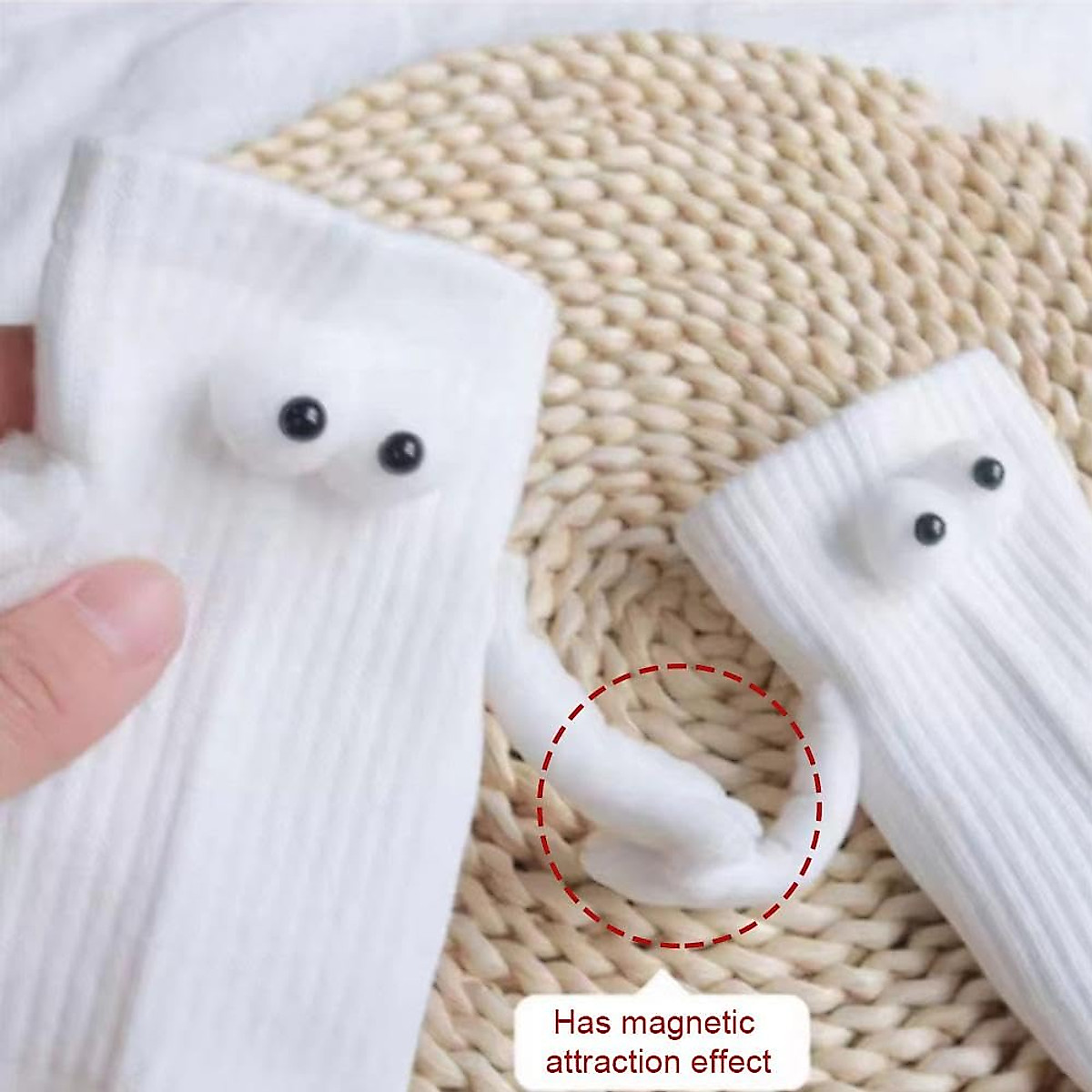 Smilelife 2 Pairs Magnetic Holding Hands Socks - Funny Easter Gifts for Teens & Women, Couples, Friends (White)