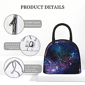 Aeoiba Blue Purple Galaxy Insulated Lunch Bag Tote Handbag lunchbox Food Container Gourmet Tote Cooler warm Pouch For School work Office