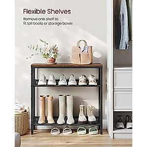 VASAGLE Shoe Rack for Entryway, 4 Tier Shoe Storage Shelves, 12-15 Pairs Shoe Organizer, with Sturdy Wooden Top and Steel Frame, Free Standing, Industrial, Rustic Brown and Black ULBS040B01