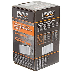 Freeman CS16-34 16 Gauge 3/4" Construction Staples with 7/16" Crown (2,000 Count)