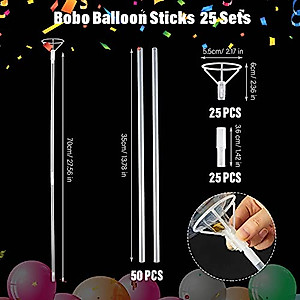 Bobo Balloon Sticks Clear Transparent Balloon Sticks Long Clear Balloon Holder with Cups for Balloons Birthday Valentine's Day Mother’s Day Graduation Wedding Anniversary decoration (25 Sets)