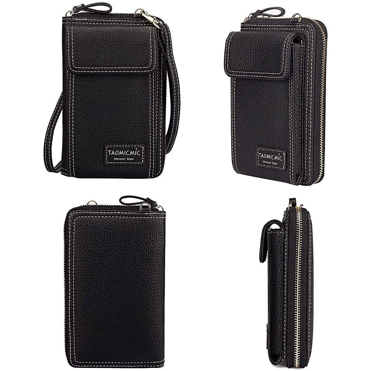 Ladies fashion casual shoulder messenger bag mid-length clutch bag large capacity mobile wallet (Color : Black, Size : One size)