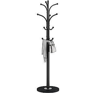 HOMEFORT Metal Coat Rack Stand,Free Standing Hat Hanger with Marble Base,Hall Tree with 12 Hooks for Hanging Hat,Clothes,Bag,Entryway Storage Organizer,Black