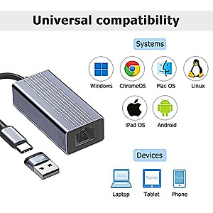 USB C to RJ45 Ethernet LAN Network Adapter + Aluminum USB Male to USB C Female Adapter Compatible with MacBook Pro Air iPad Surface Book Chromebook Dell XPS Galaxy S23