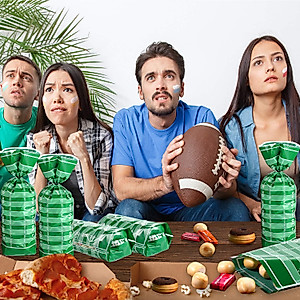 100 Pieces Football Field Plastic Cellophane Treat Bags Wide Bottom Heat Sealable Candy Bags Football Gift Bags with 100 Pieces Silver Twist Ties for Football Party Favor, 11 x 5 x 3 Inch