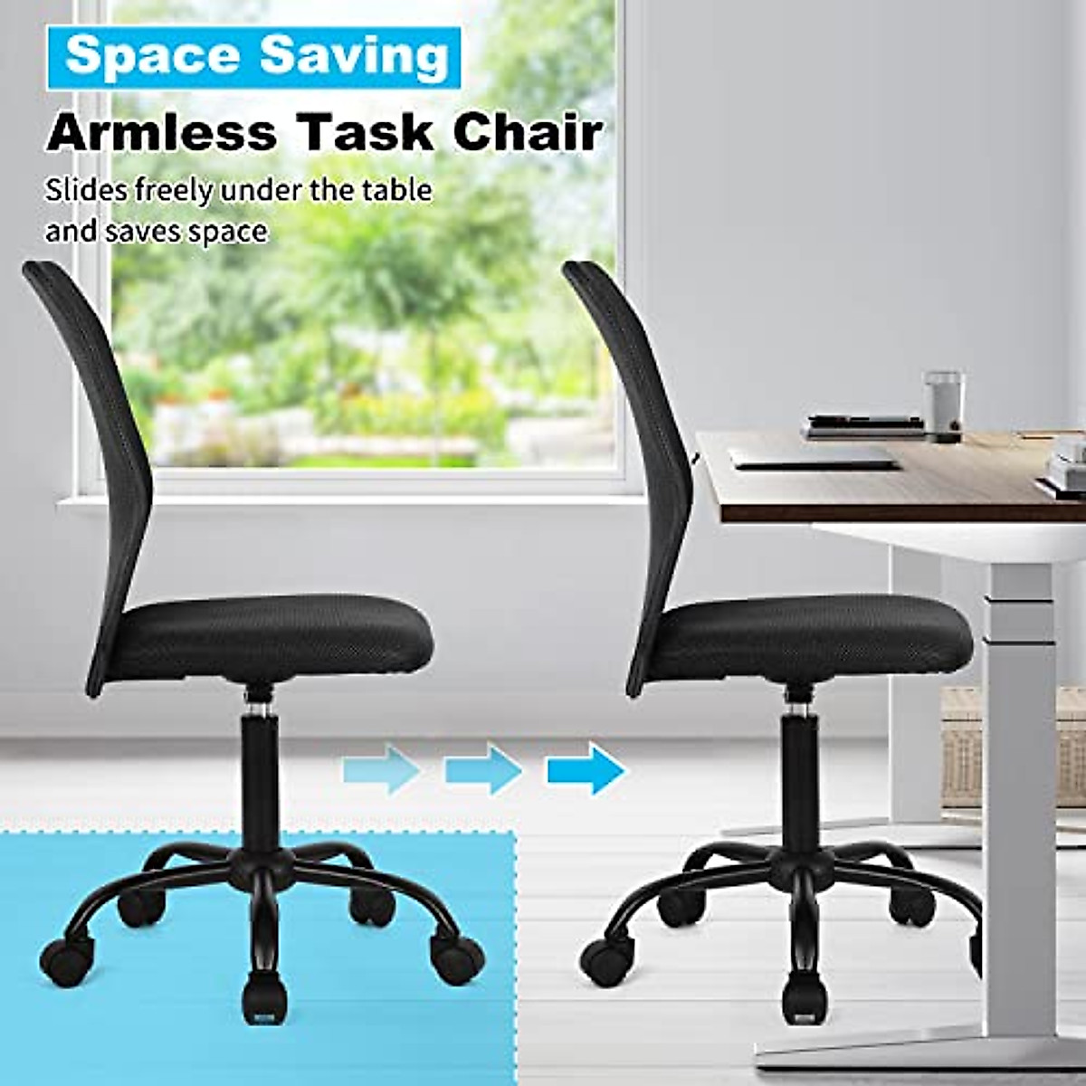 Basic Black Mid-Back Mesh Office Chair - Small, Height-Adjustable, Swivel, No Arms, Rolling