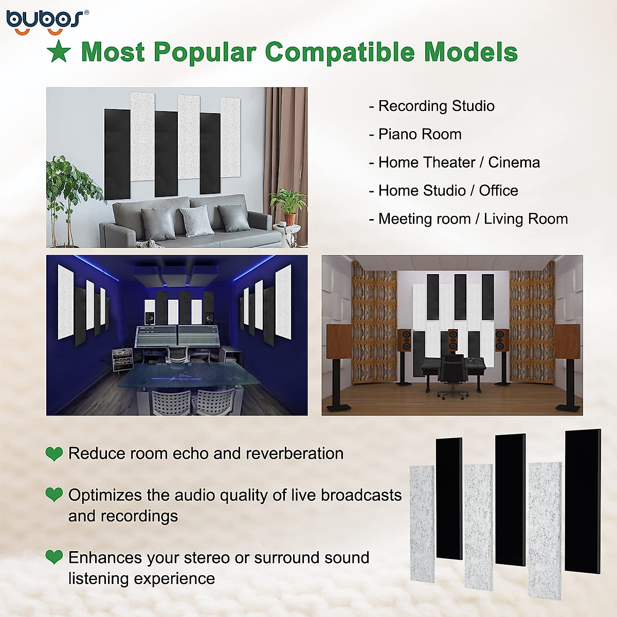 BUBOS Art Acoustic Panels,48“x12”inch Premium Acoustical wall panel,Better than foam, Decorative Sound Absorbing Panel for walls, Studio Acoustic Treatment. Soundproof wall panel