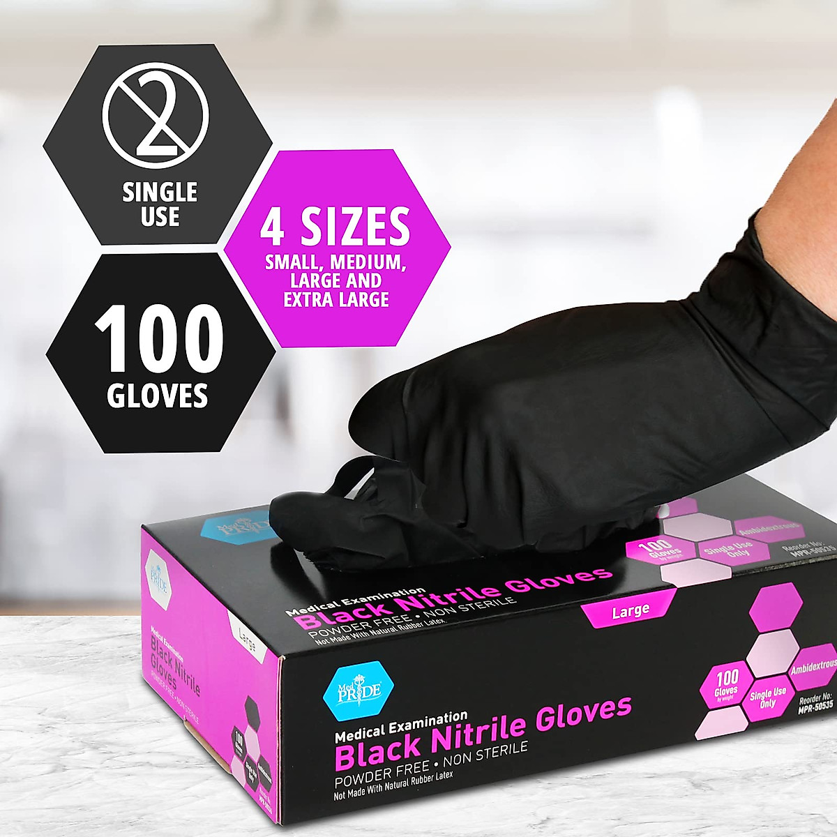 MED PRIDE Black Nitrile Medical Examination Gloves (Medium, 1000-Count) Ultra-Strong 6 mil Thick, Latex & Rubber Free, Disposable Powder-Free Gloves for Healthcare & Food Handling Use