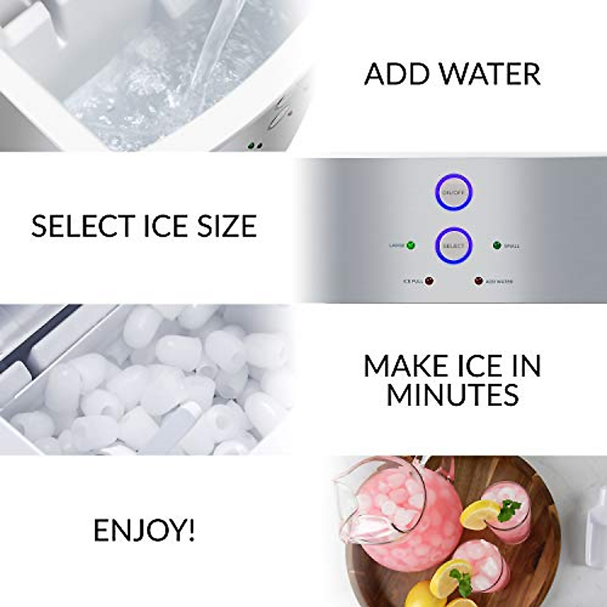 Igloo Electric Countertop Ice Maker Machine - Automatic and Portable - 33 Pounds in 24 Hours - Ice Cube Maker - Ice Scoop and Basket - Ideal for Iced Coffee and Cocktails - Stainless Steel