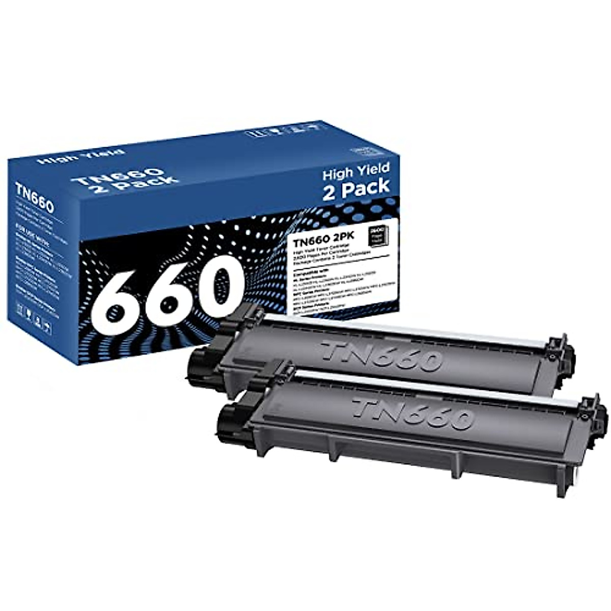 Twin Pack TN660 2PK Replacement for Brother TN660 TN630 High Yield Toner Cartridge, for HL-L2300D HL-L2340DW HL-L2380DW DCP-L2520DW DCP-L2540DW MFC-L2720DW MFC-L2700DW MFC-L2740DW (Black, 2 Pack)