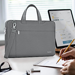 Ferkurn Laptop Bag Case Women Men Computer Sleeve with Shoulder Compatible with HP Envy Pavilion/Inspiron/Thinkpad/Vivobook/MSI/Surface,Waterproof Briefcase with Handle, Grey, 15 15.6 Inch