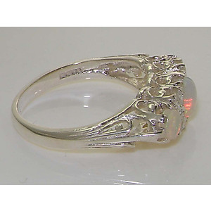 LetsBuyGold 925 Sterling Silver Natural Opal and Diamond Womens Cluster Ring - Sizes 4 to 12 Available