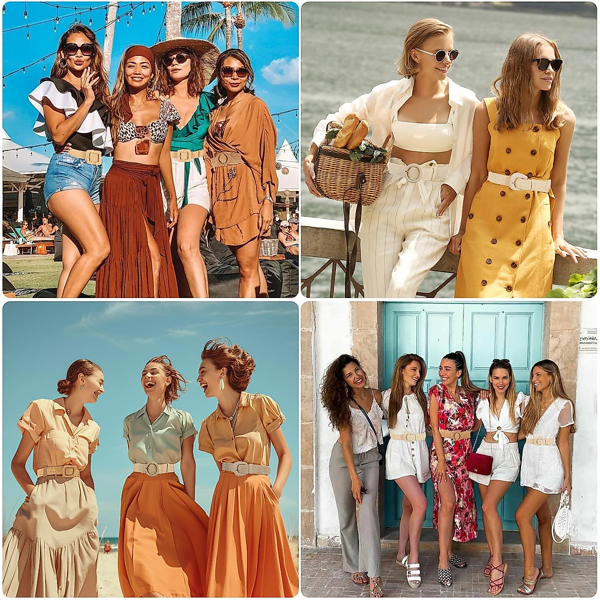 SeptCity Woven Belts for Women, Wide Women Belts for Dresses and Jeans, Boho Stretchy Ladies Belts Gift for Christmas (Khaki with Square Ring)